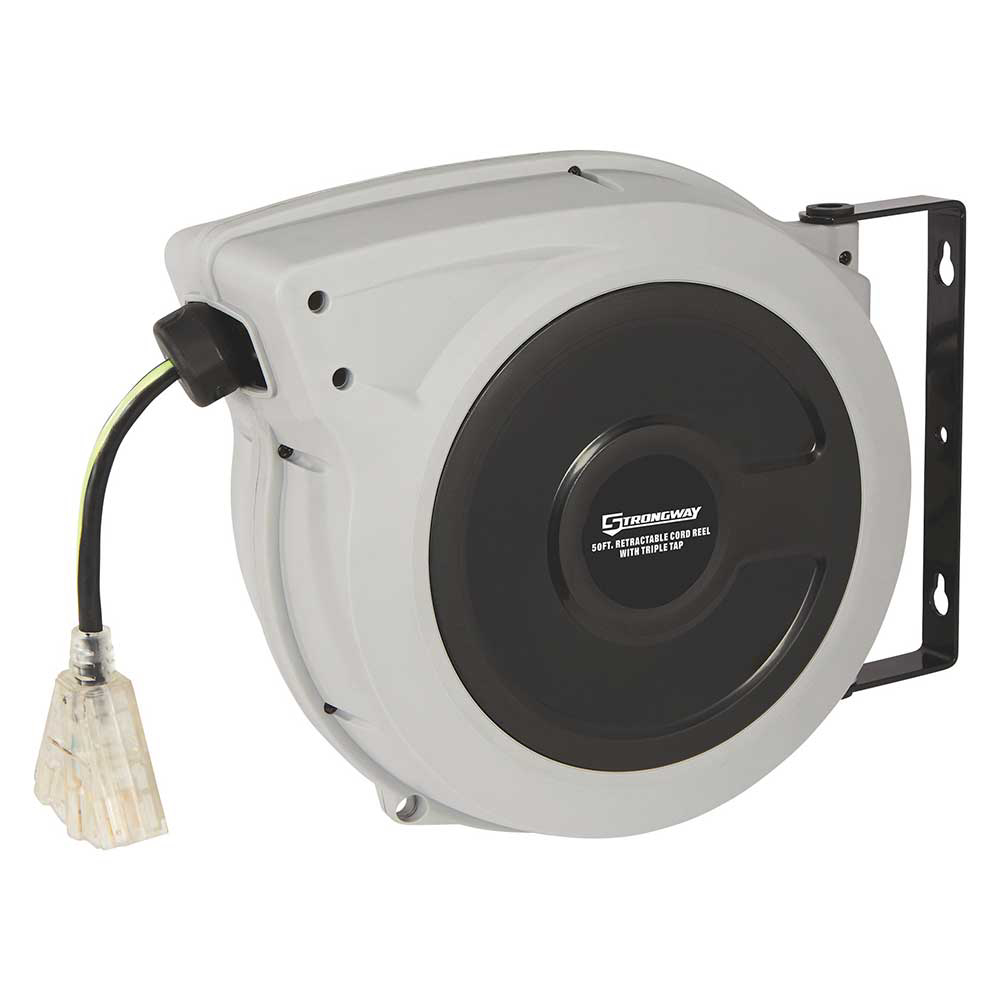 Strongway Retractable All-Weather Cord Reel | 50-Ft. | 16/3, Triple Tap ...