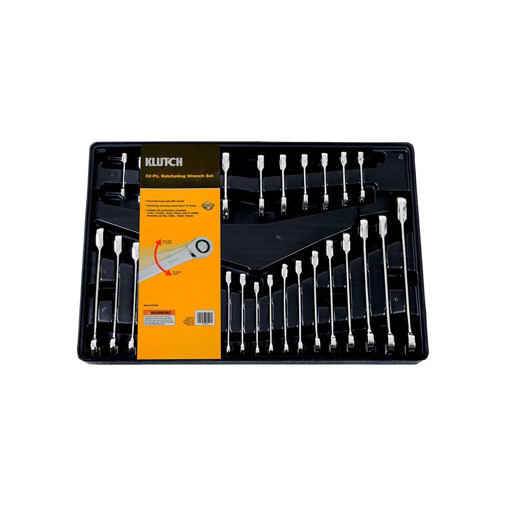 Klutch Ratcheting Combination Wrench Set 32 Pc SAE Metric 57589 Great Northern Equipment